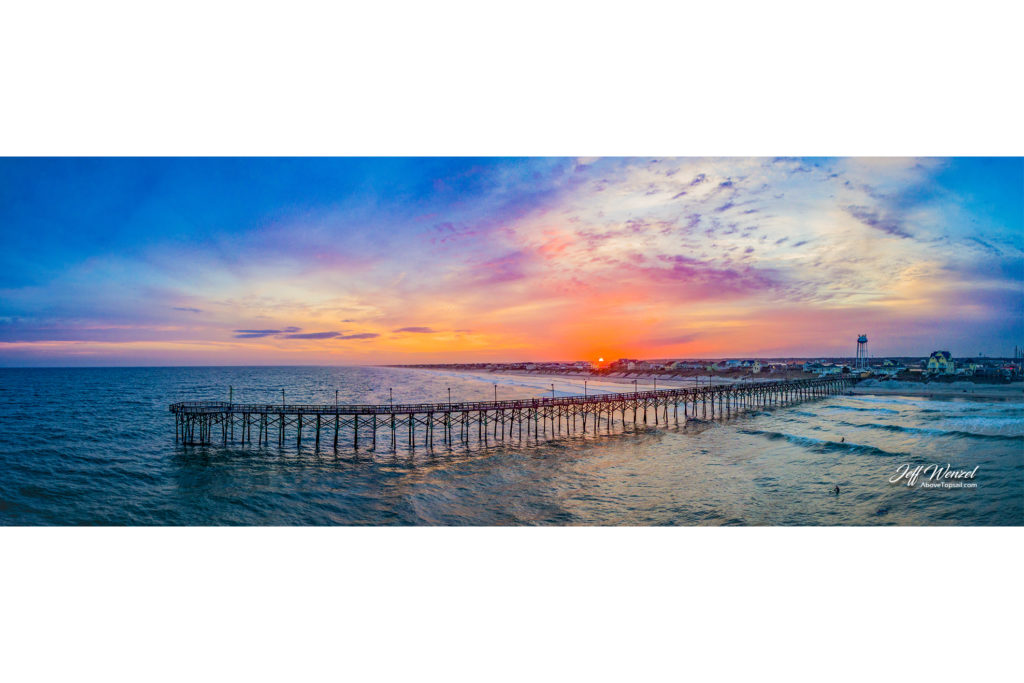 JW004: Surf City Pier Sunset with 3 Surfers – Above Topsail