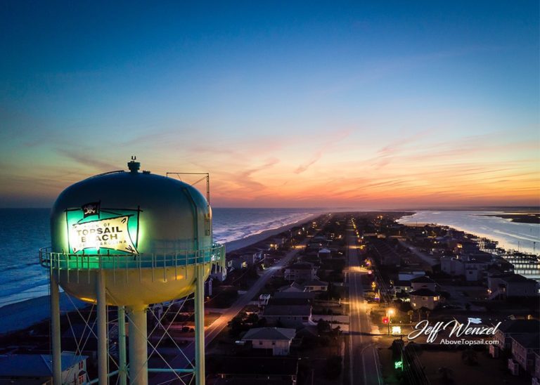 JW098: Topsail Beach Water Tower Sunset – Above Topsail
